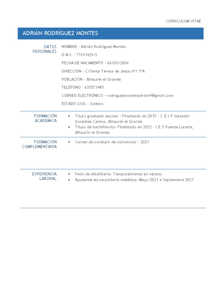Currículum Vitae de Adrián Rodríguez | PDF