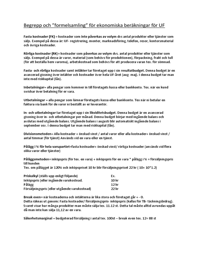 Formler Och Begrepp | PDF