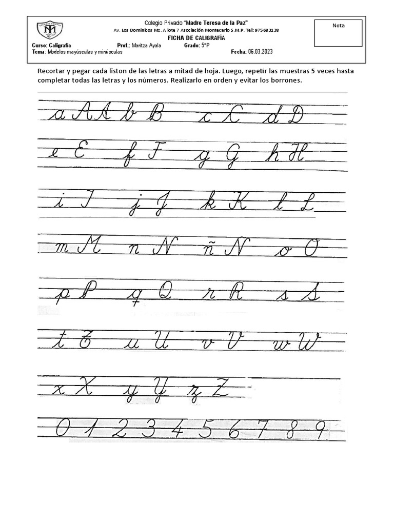 Muestras Caligrafía Abecedario-1 | PDF