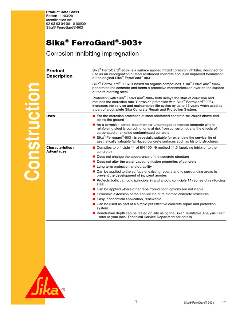 Sika FerroGard 903 Plus | PDF | Corrosion | Concrete