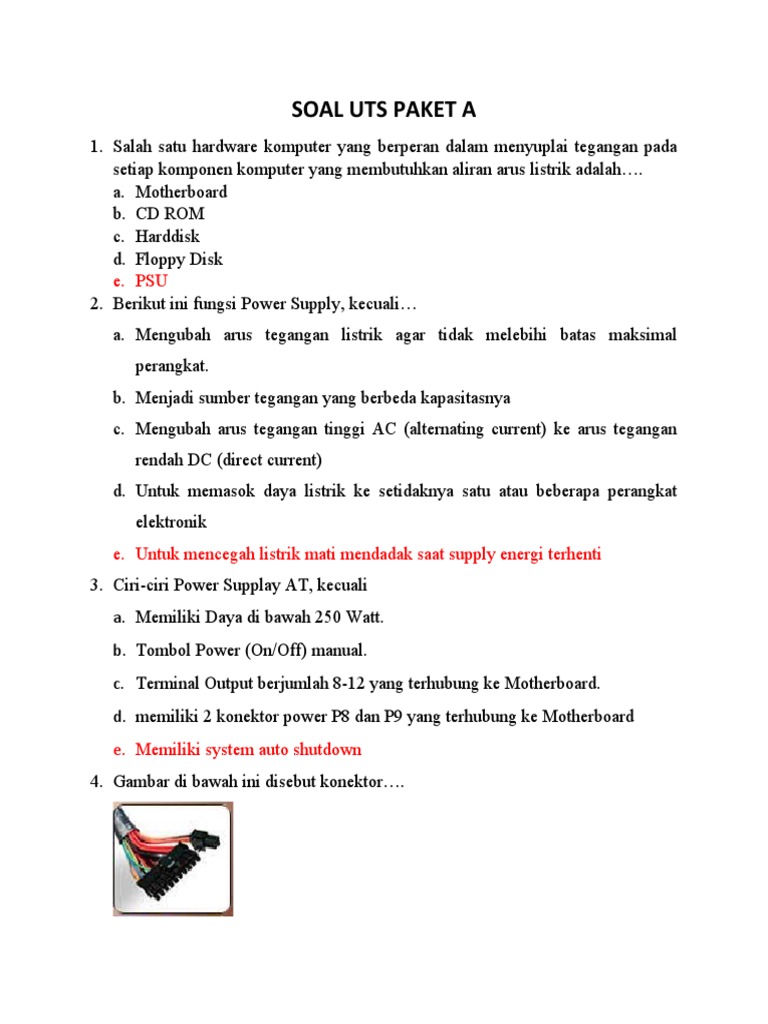 Soal UTS Komputer: Power Supply dan Konektor | PDF
