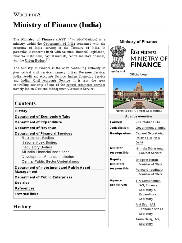 Ministry of Finance (India) | PDF | Economies | Economy Of India