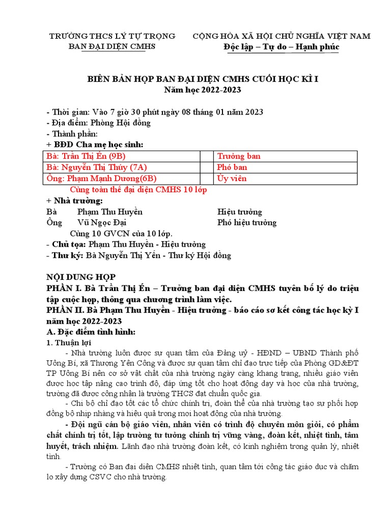 2-LTT-Truong-Bien Ban Hop Phu Huynh Cuoi Ki I | PDF