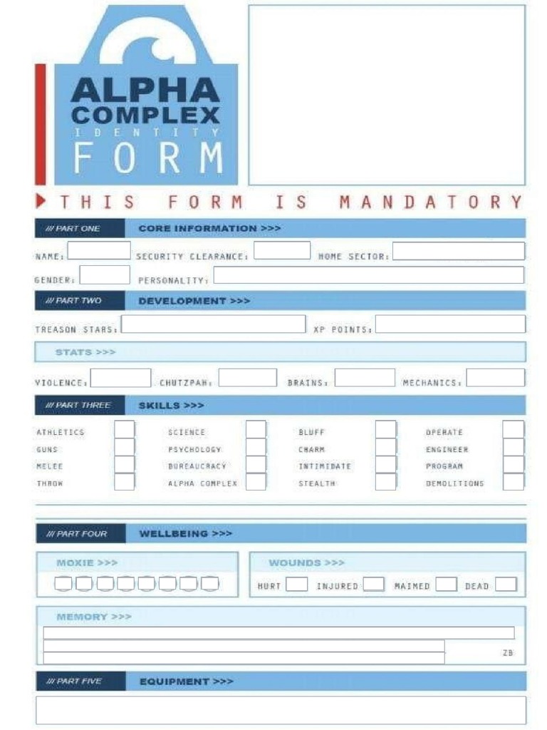 Paranoia - Fillable Character-Sheet | PDF