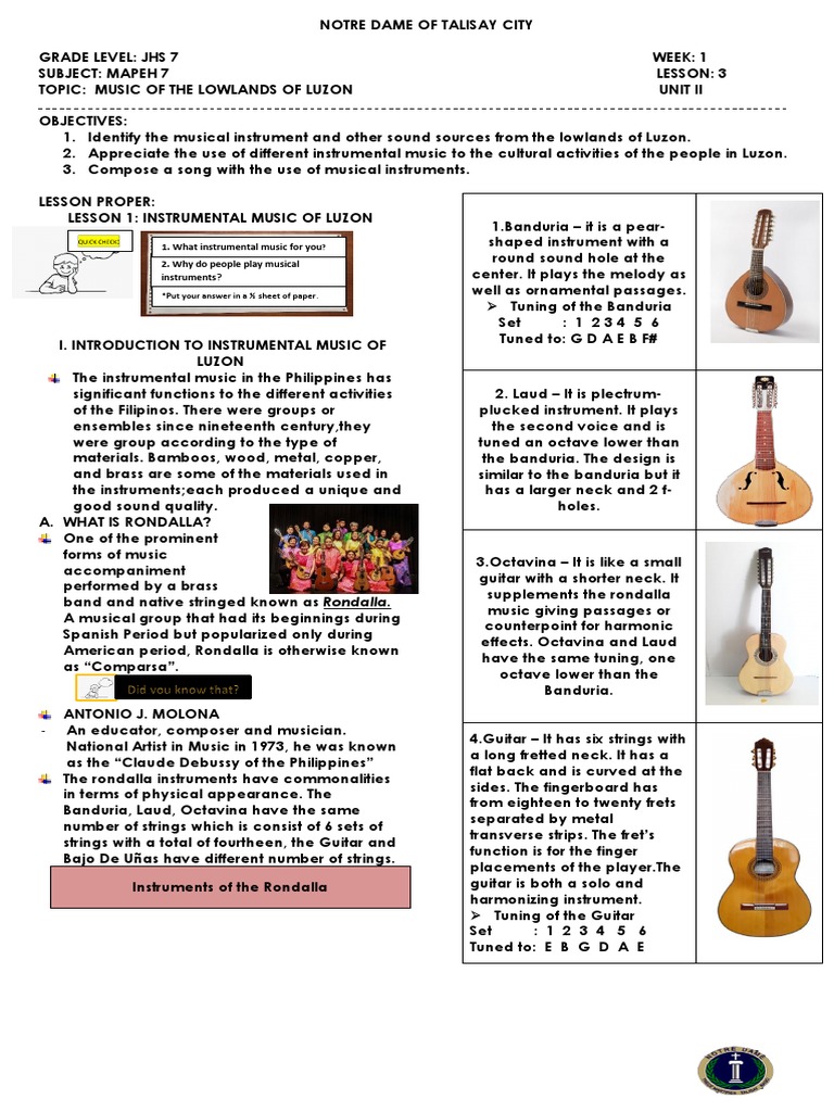 WEEK-1-LESSON-3 - MUSIC - G7 - 2nd | PDF | Guitars | String Instruments
