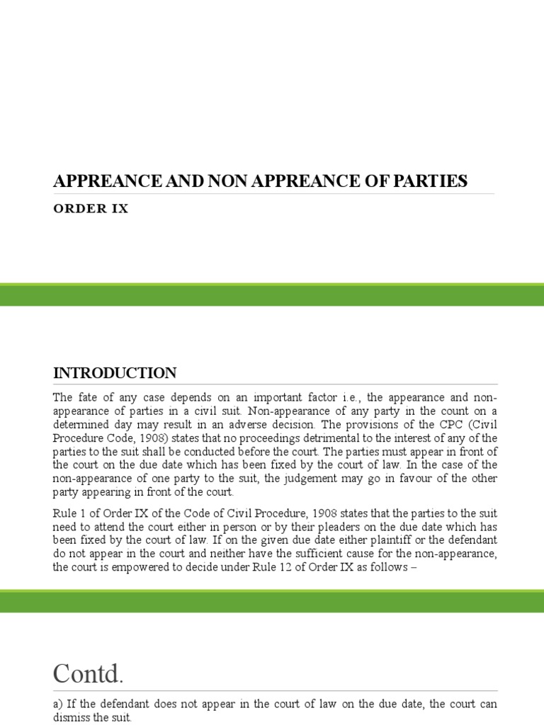 Order IX: Party Appearance Rules | PDF