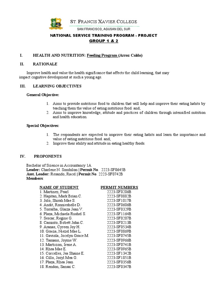 Group 1 2 NSTP Project Proposal For Feeding Program | PDF