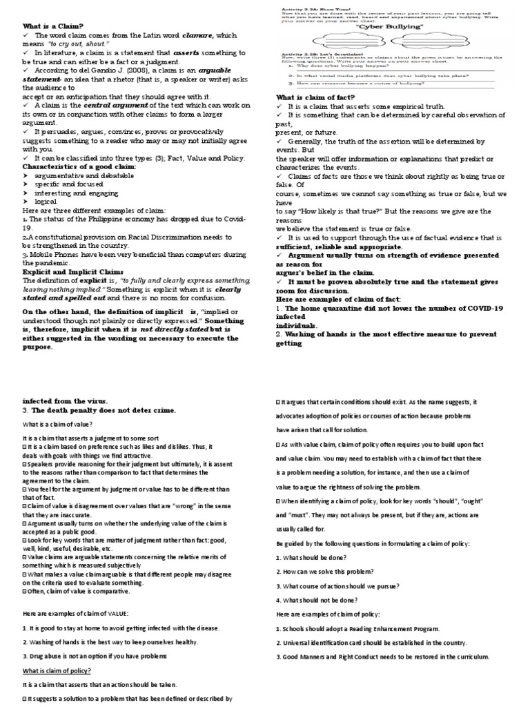 CLAIMS | PDF | Argument | Reason