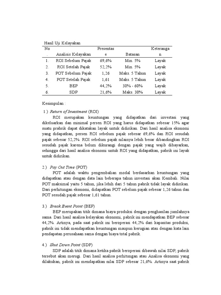 Analisis Kelayakan Pabrik: ROI dan POT | PDF | Komputer