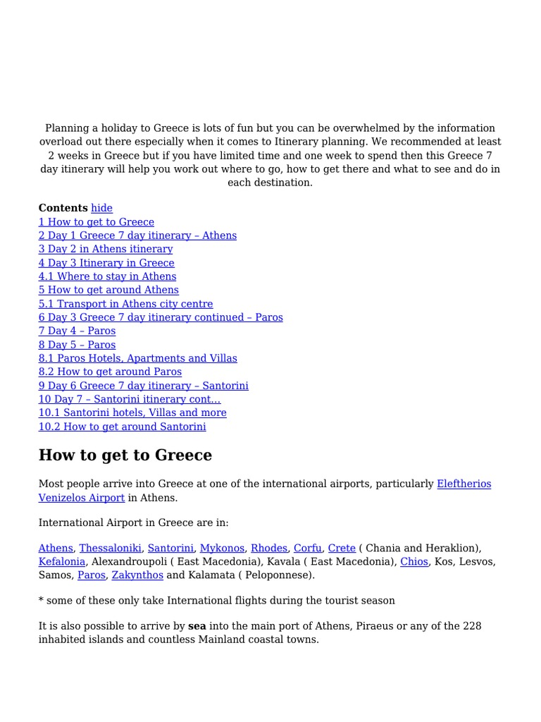 7-Day Greece Itinerary for First Timers | PDF | Athens | Greece