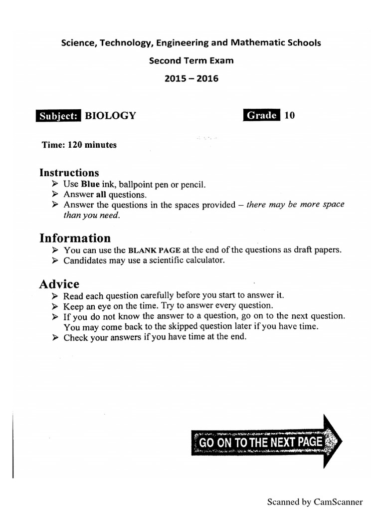 Biology 10th Grade Second Term 15-16 | PDF