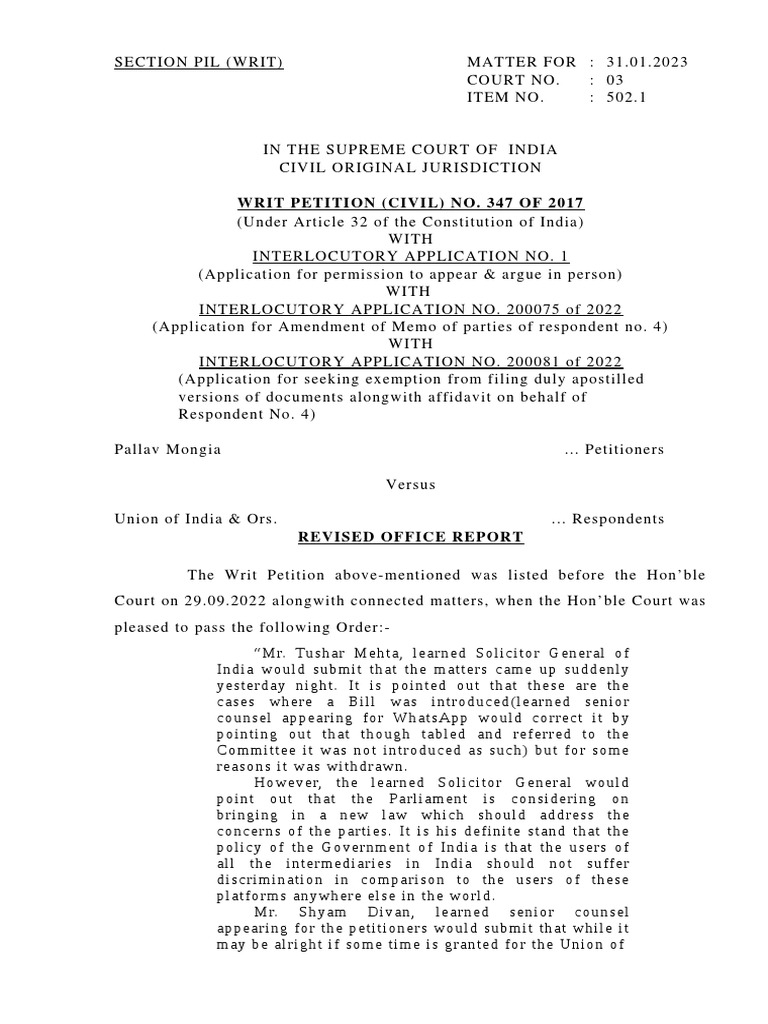 Office Report - Pallav Mongia | PDF | Interlocutory Appeal | Judiciaries