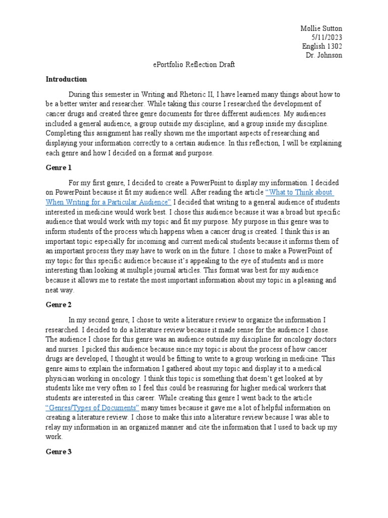 Eportfolio Reflection Final | PDF | Genre | Physician
