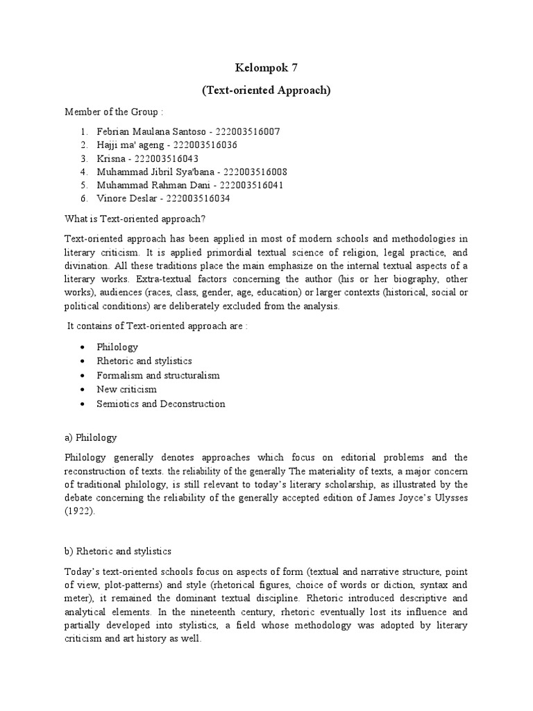 Text-Oriented Approach Overview | PDF | Deconstruction | Rhetoric