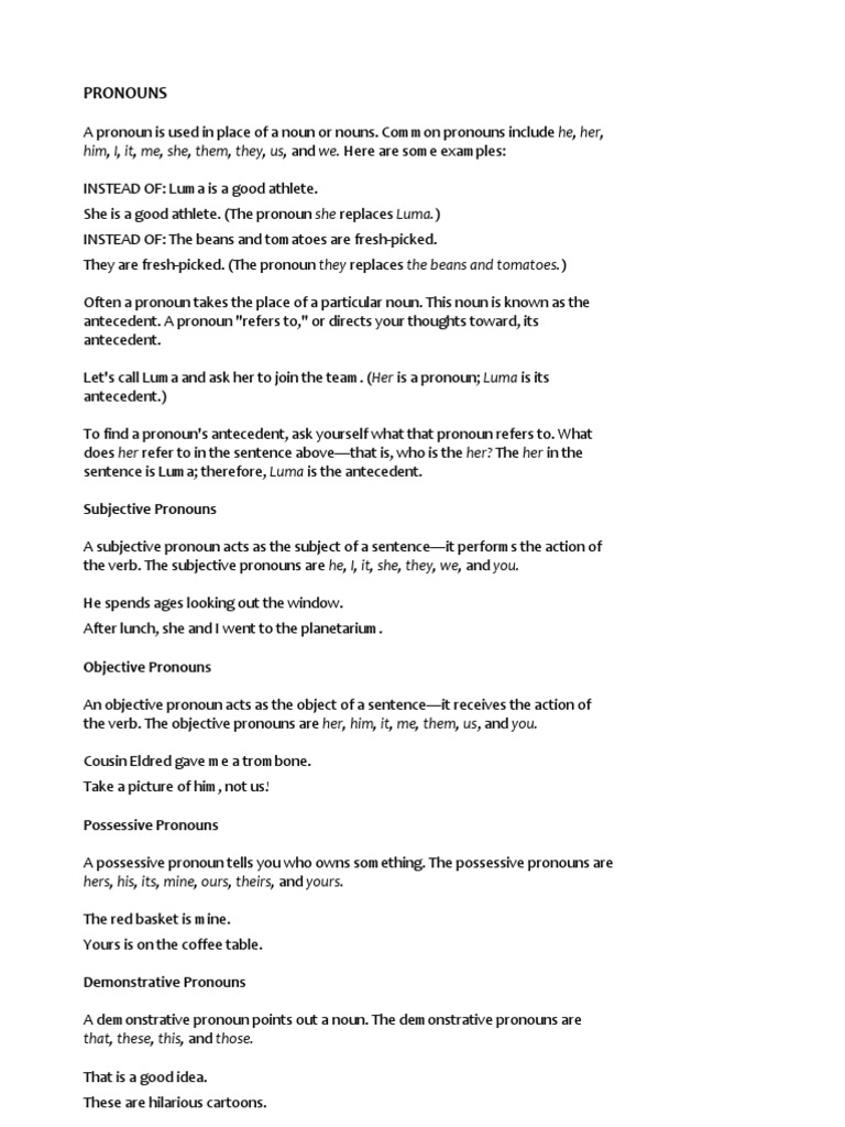 Understanding Pronoun Types | PDF | Pronoun | Style (Fiction)