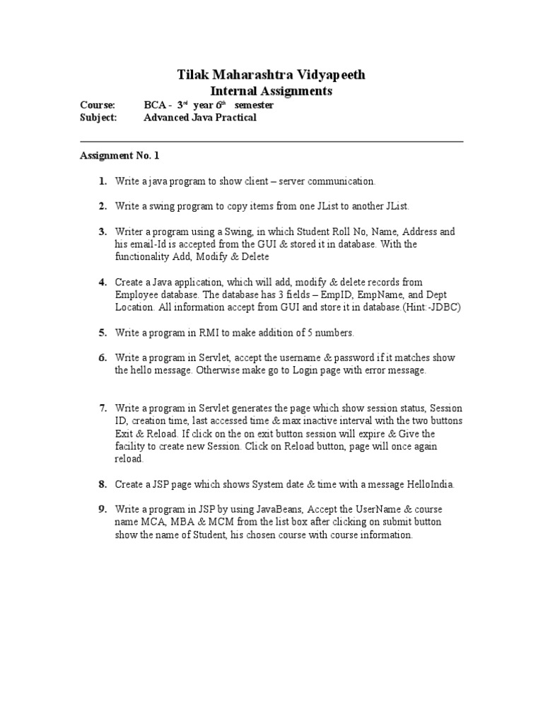 Advance Java Assignment | PDF Advance Java Assignment | PDF
