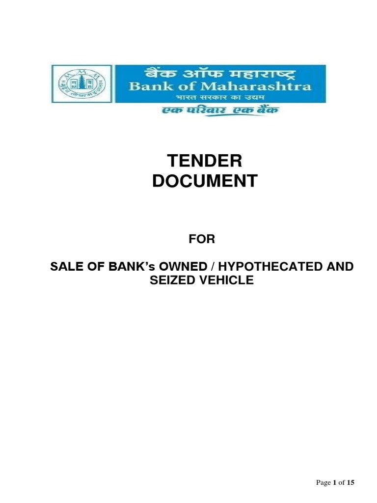 Tender Document: FOR Sale of Bank'S Owned / Hypothecated and Seized ...