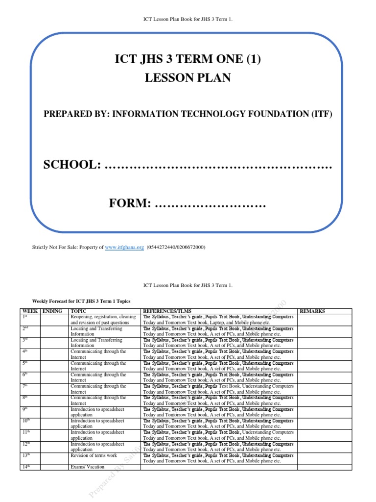 ICT JHS 3 Term 1 Lesson Plan Draft 2018.pdf | PDF | Spreadsheet ...