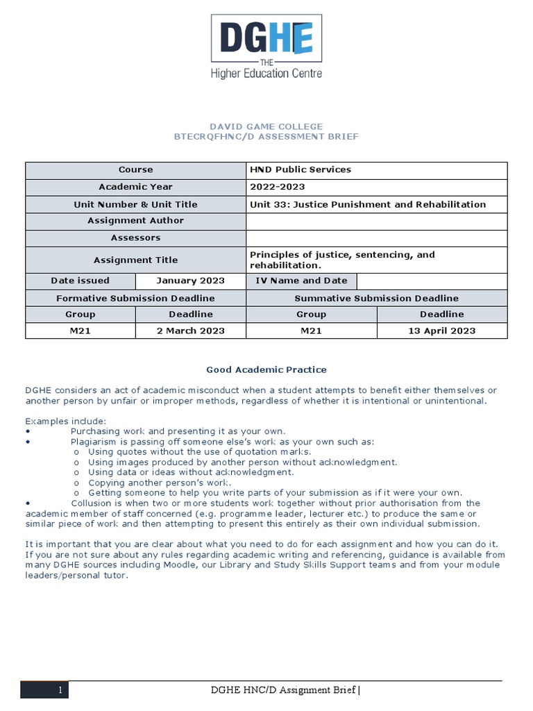 JPR - Assignment Brief Jan 2023 | PDF | Justice | Crime & Violence