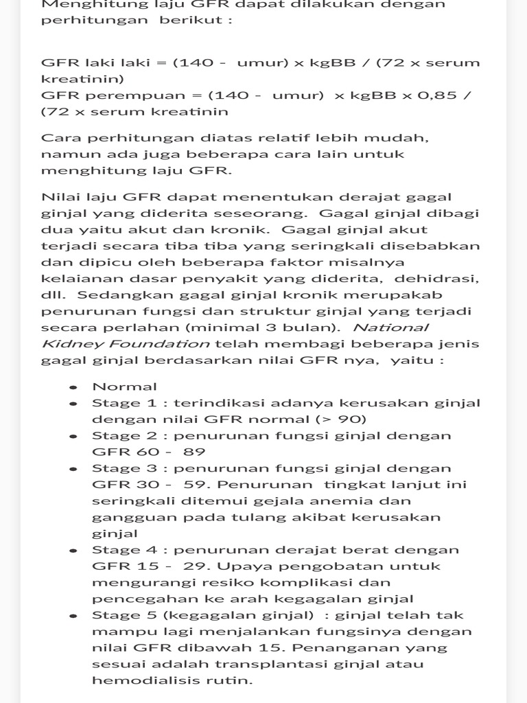 Cara Menghitung Laju GFR Pada Seseorang - Tanya Alodokter | PDF