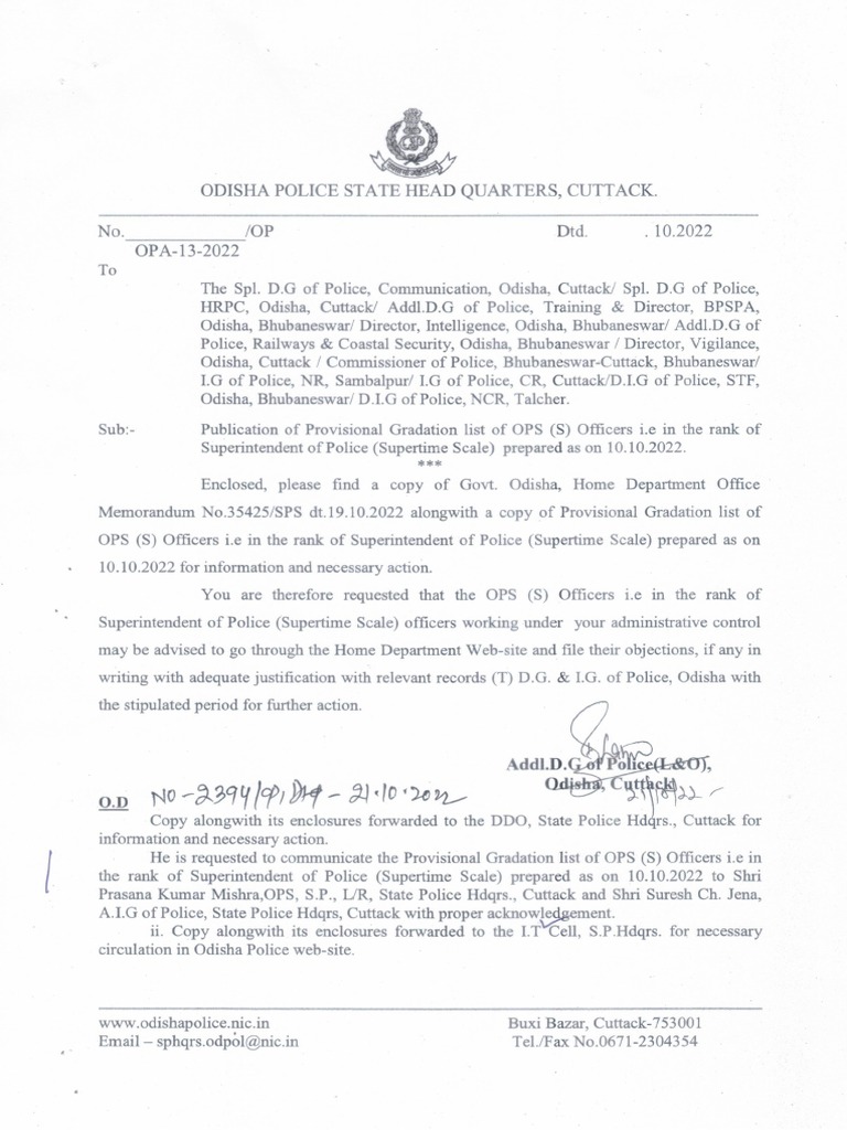 Provisional Gradation List of OPS (S) Officers I.E in The Rank of ...