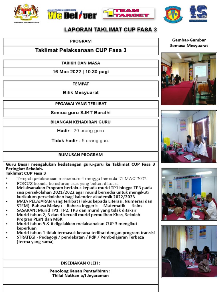 Opr Taklimat Pelaksanaan Cup Fasa 3 | PDF