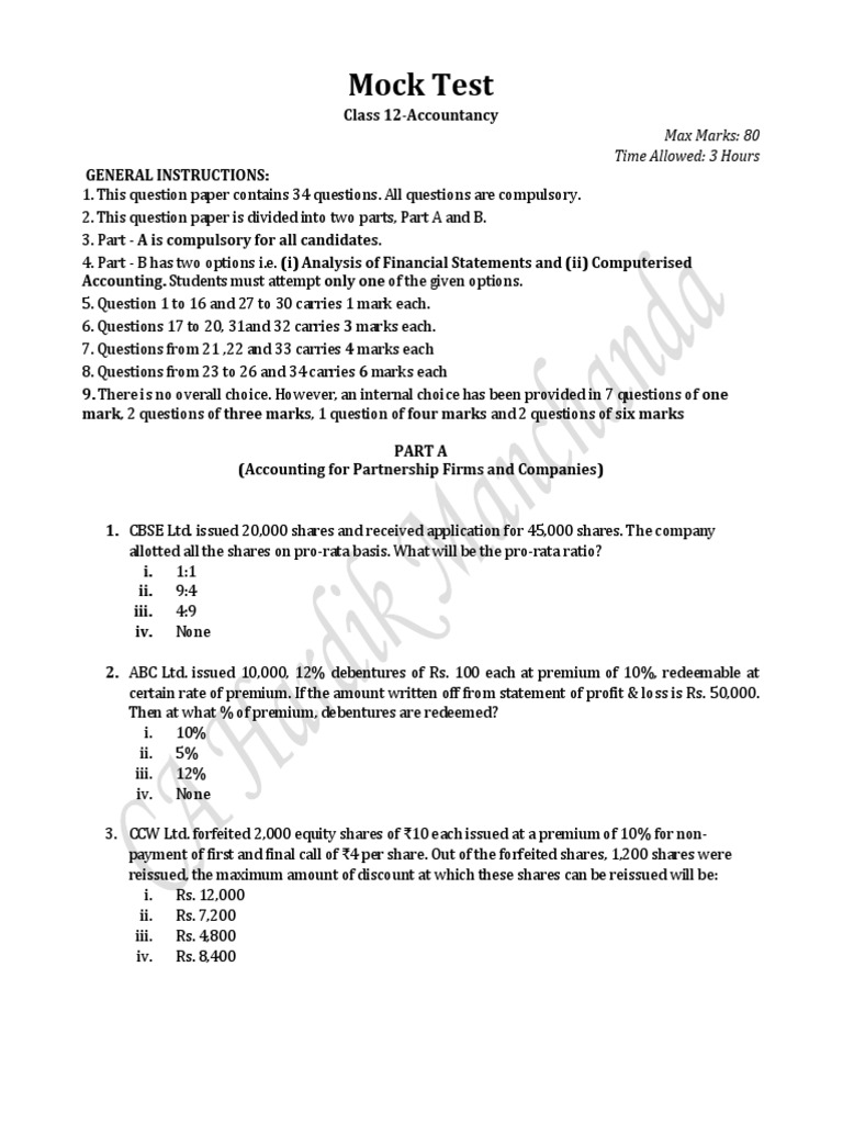 Mock Paper - Final | PDF | Revenue | Dividend