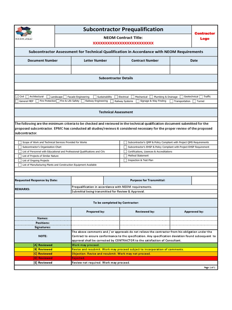 Sub-Contractors Suppliers Pre-Qualification Assessment | PDF ...