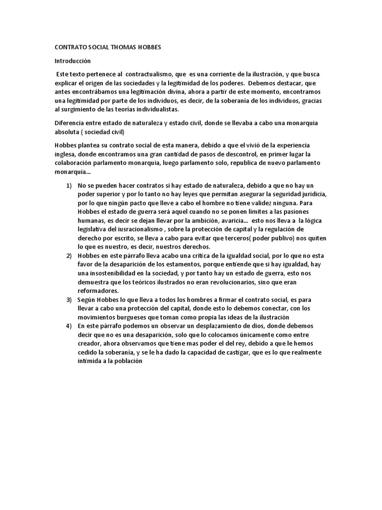 Contrato Social de Hobbes: Origen y Poder | PDF | Contrato social ...