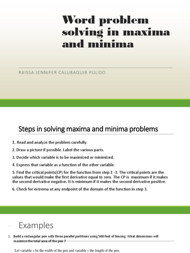 Maxima and Minima Problem Solving Guide | PDF | Maxima And Minima | Mathematical Relations