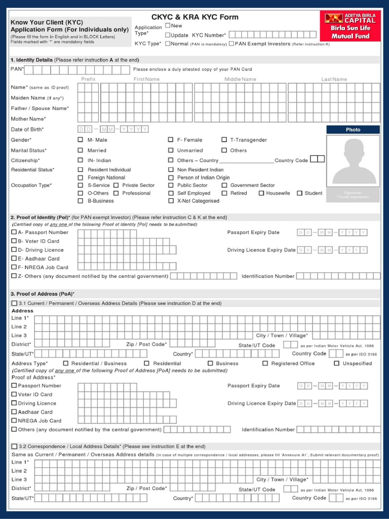 Individual KYC Absl Aditya Birla Sun Life Mutual Fund | PDF