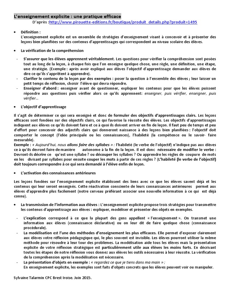 Pédagogie explicite : stratégies efficaces | PDF | Enseignement ...