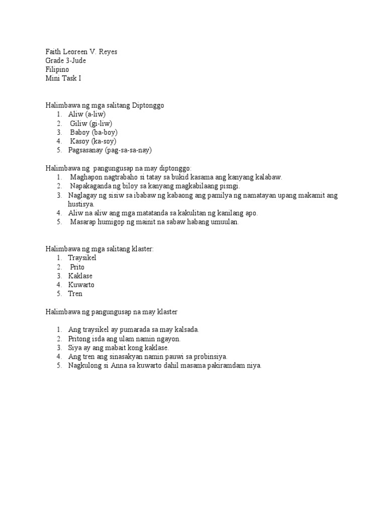 Faith - Filipino Mini Task 1 | PDF