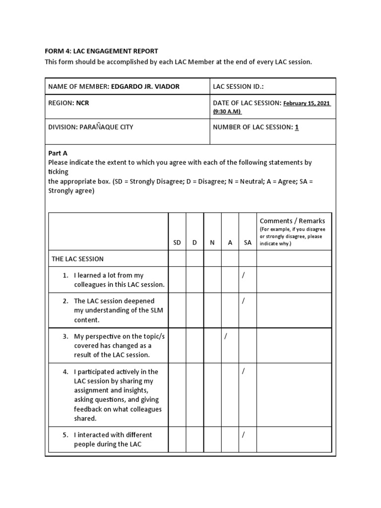 Form 4 LAC Session 1 Team Pantao - Viador, Edgardo JR | PDF | Cognition ...