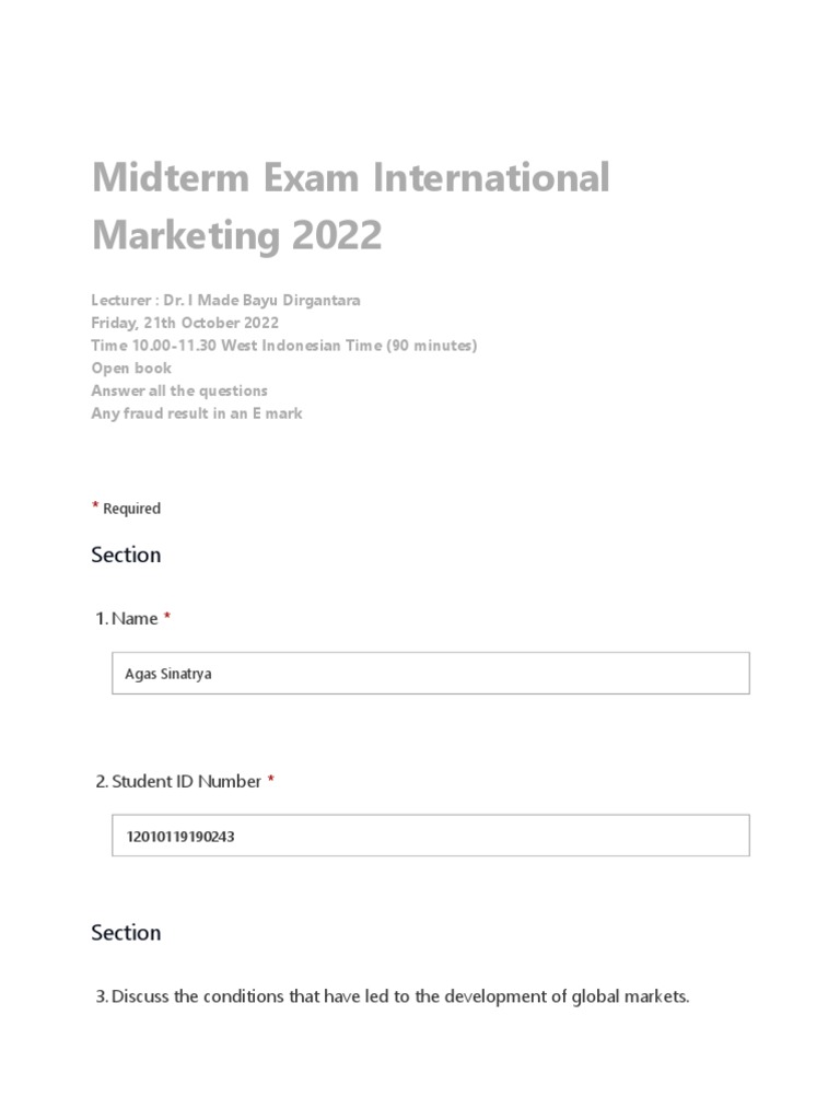 Midterm Exam International Marketing 2022 | PDF | Marketing | Market (Economics)