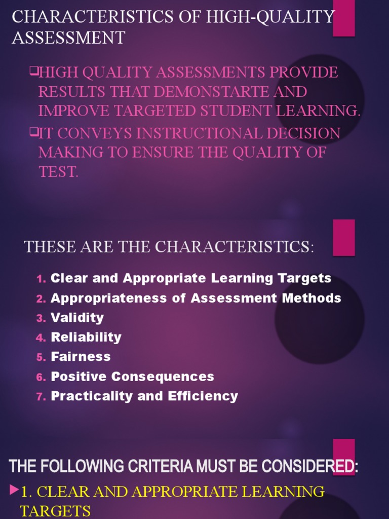 Characteristics of High-Quality Assessment | PDF | Educational ...