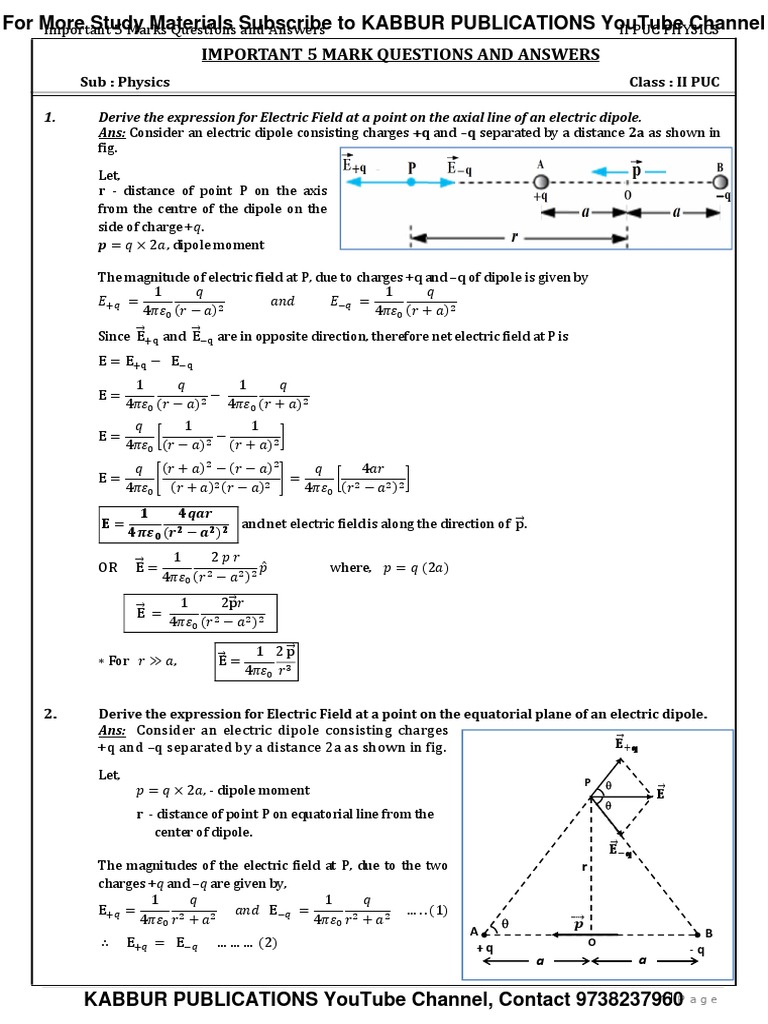 2nd PUC Impt 5 Mark Qs and Ans PDF | Download Free PDF | Photoelectric Effect | Electromagnetic ...