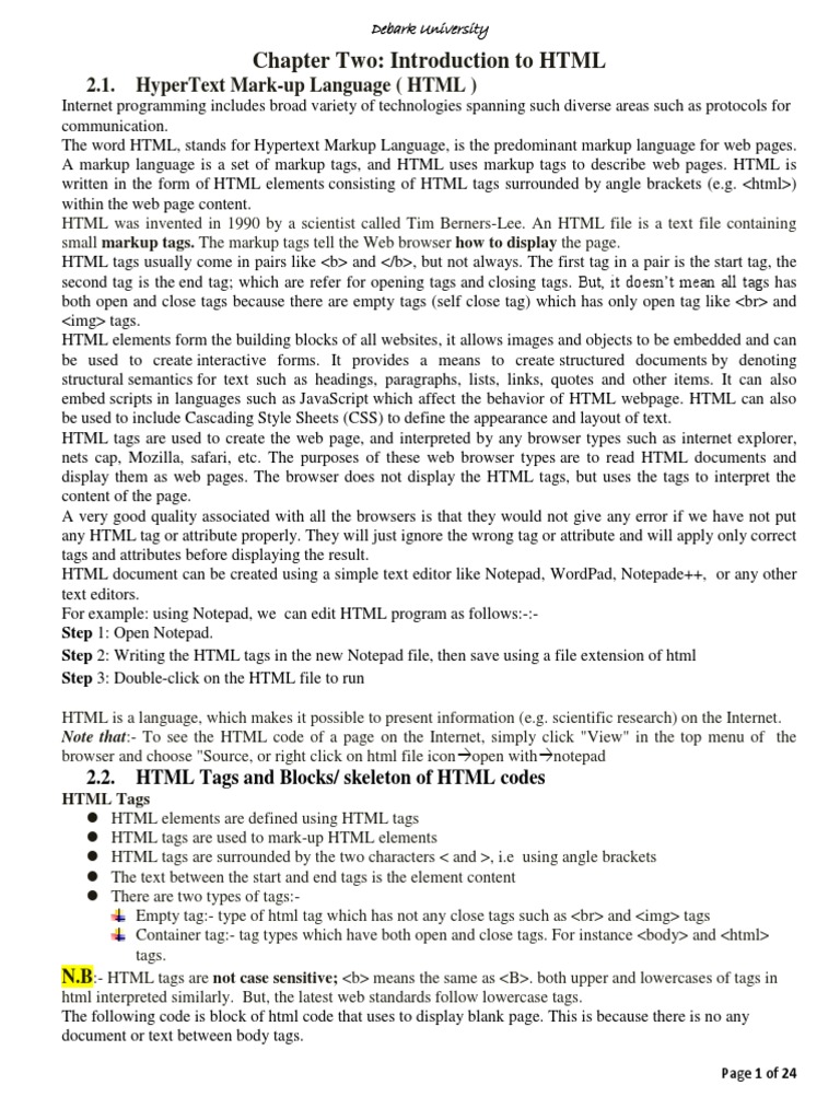 Chap-2 HTML PDF | PDF | Html Element | Html
