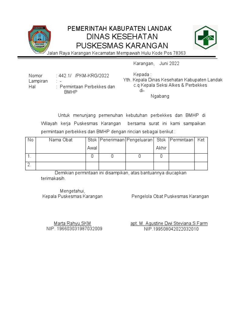 Surat Permintaan Obat Puskesmas Karangan | PDF | Kesehatan Holistik