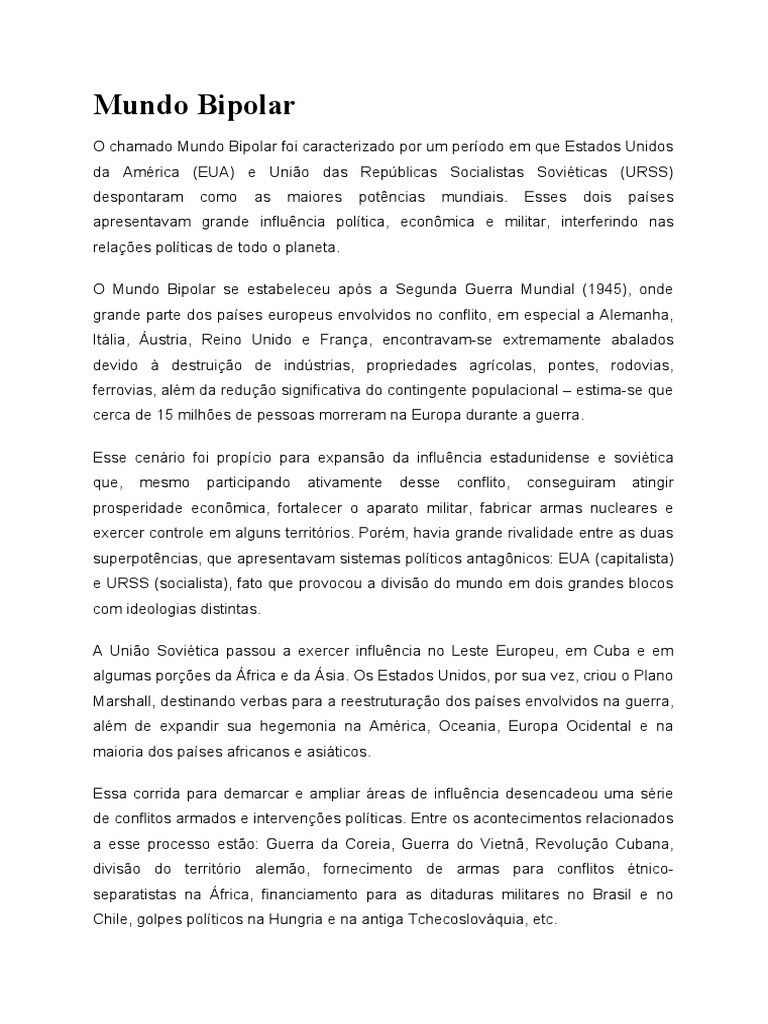 A ORDEM GEPOLÍTICA BIPOLAR E OS CONFLITOS DA GUERRA FRIA | PDF | Nações ...