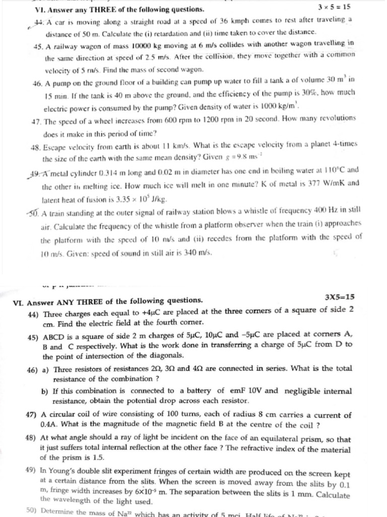 12th Phy Numericals PU II | PDF