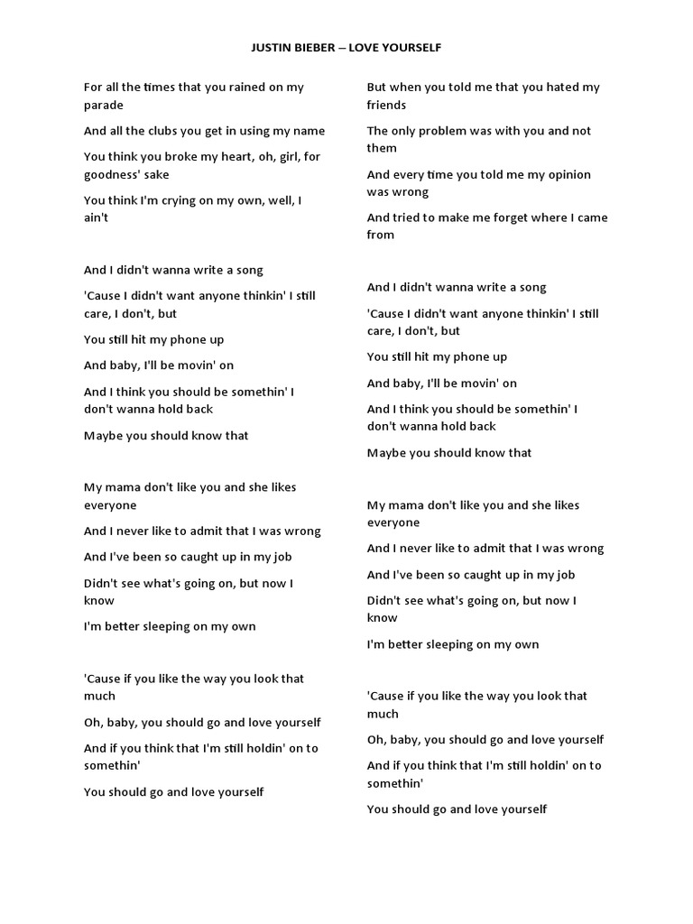 Love Yourself | PDF | Love Yourself | Justin Bieber