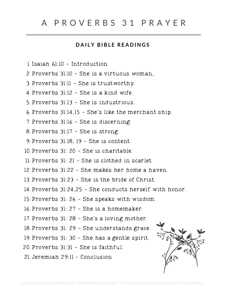 Proverbs 31 Prayer Challenge Bible Readings | PDF