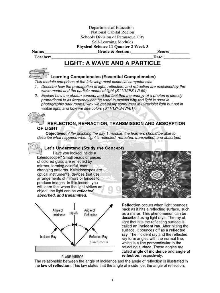 PS Quarter 2 Week 3 | Download Free PDF | Reflection (Physics) | Light