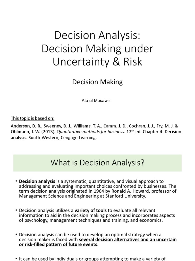 07 Decision Analysis | PDF | Experiment | Probability