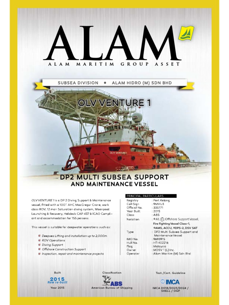 Vessel Specs - OLV VENTURE 1 PDF | PDF | Manufactured Goods | Equipment