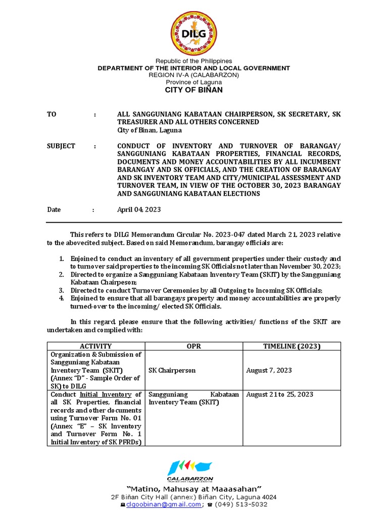 Memo On Turnover - SK PDF | PDF | Philippines | Government
