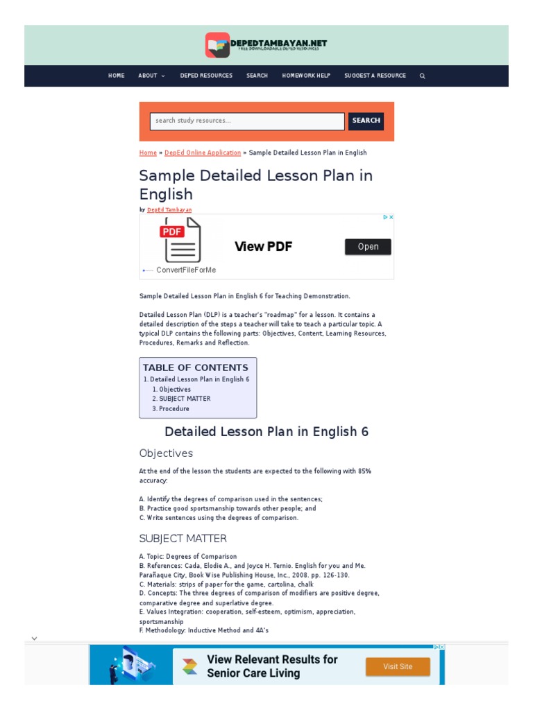 Depedtambayan Net Sample Detailed Lesson Plan in English PDF | Download ...