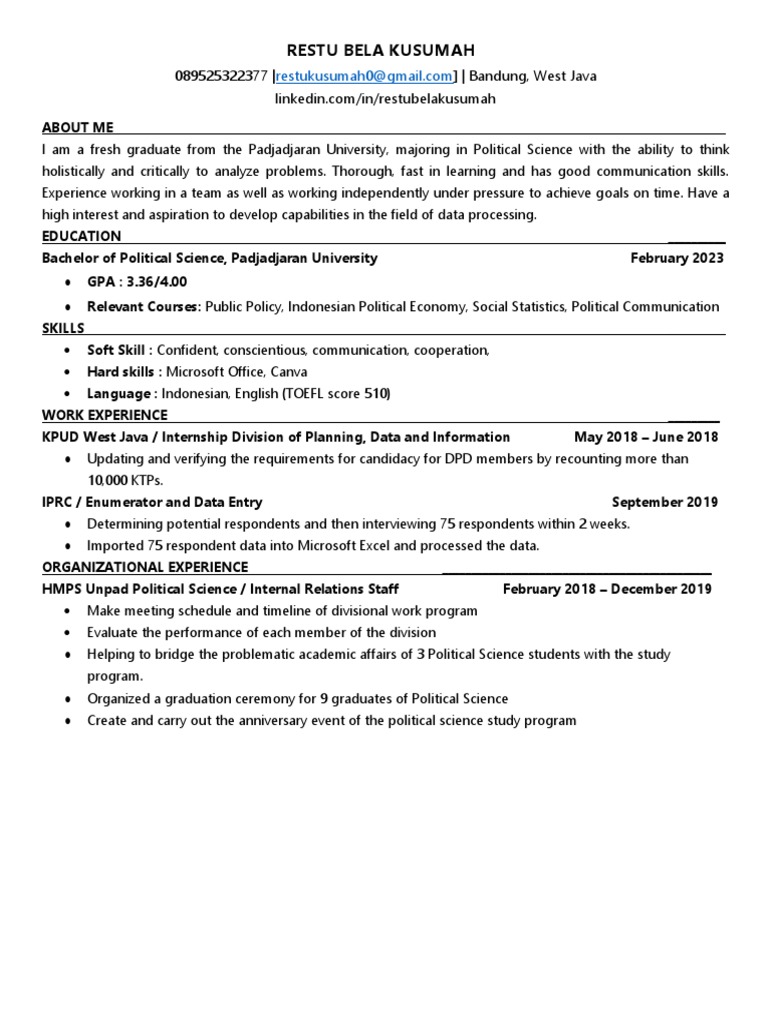 CV RESTU KUSUMAH Inggris | PDF | Learning | Cognitive Science