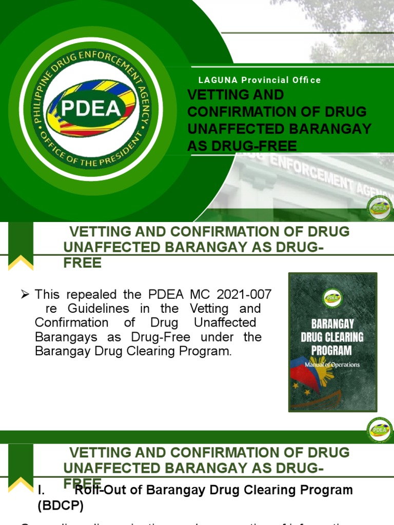 Vetting and Confirmation of Drug Unaffected Barangay As Drug Free | PDF ...